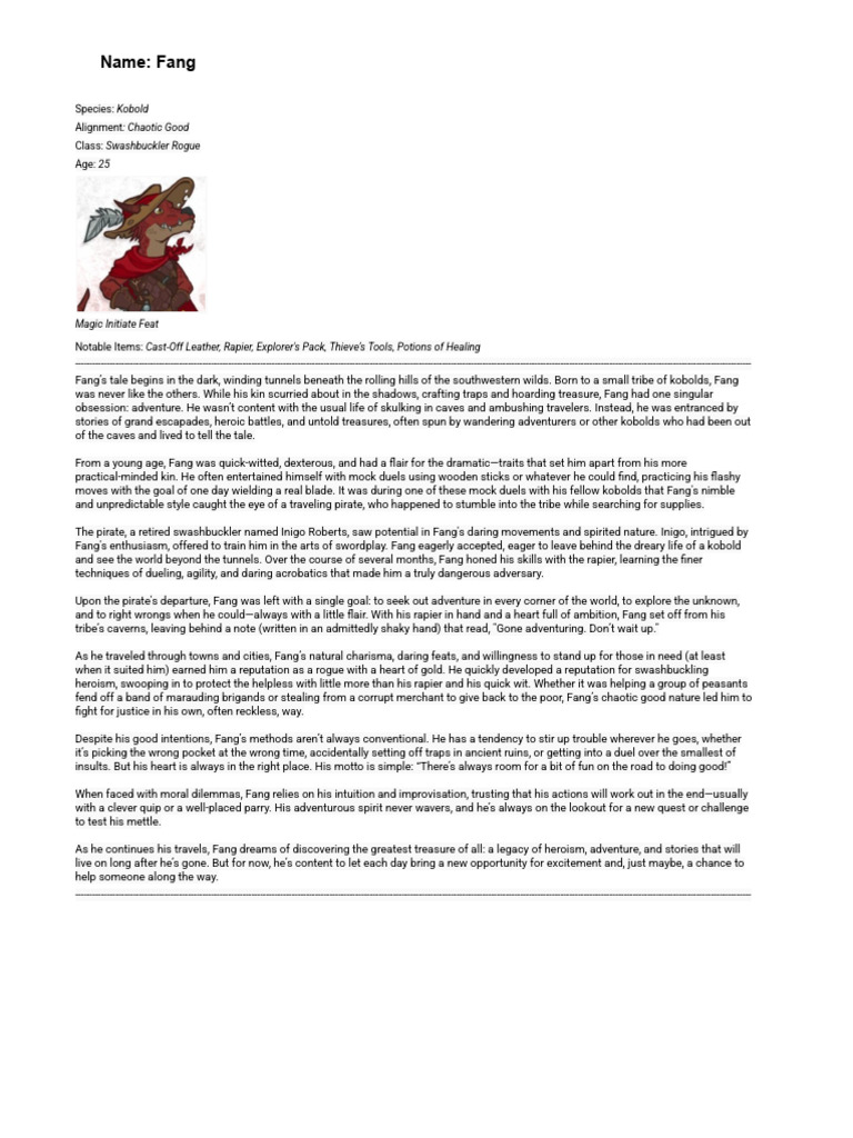 D&D Fang (Swashbuckler Rogue) | PDF