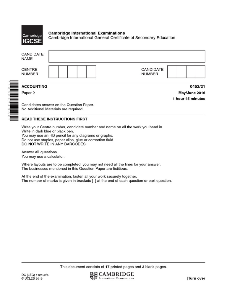 Accounting Exam Paper 0452/21 Analysis | PDF | Debits And Credits ...