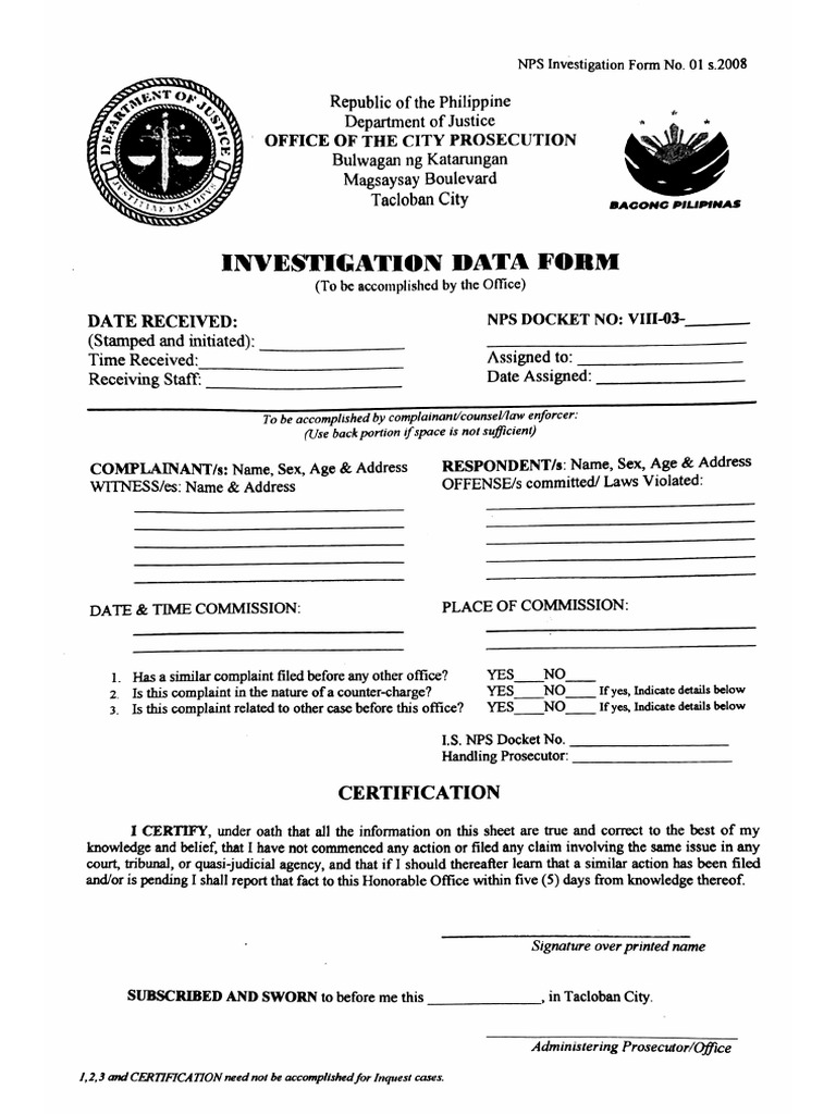 Investigation Data Form | PDF