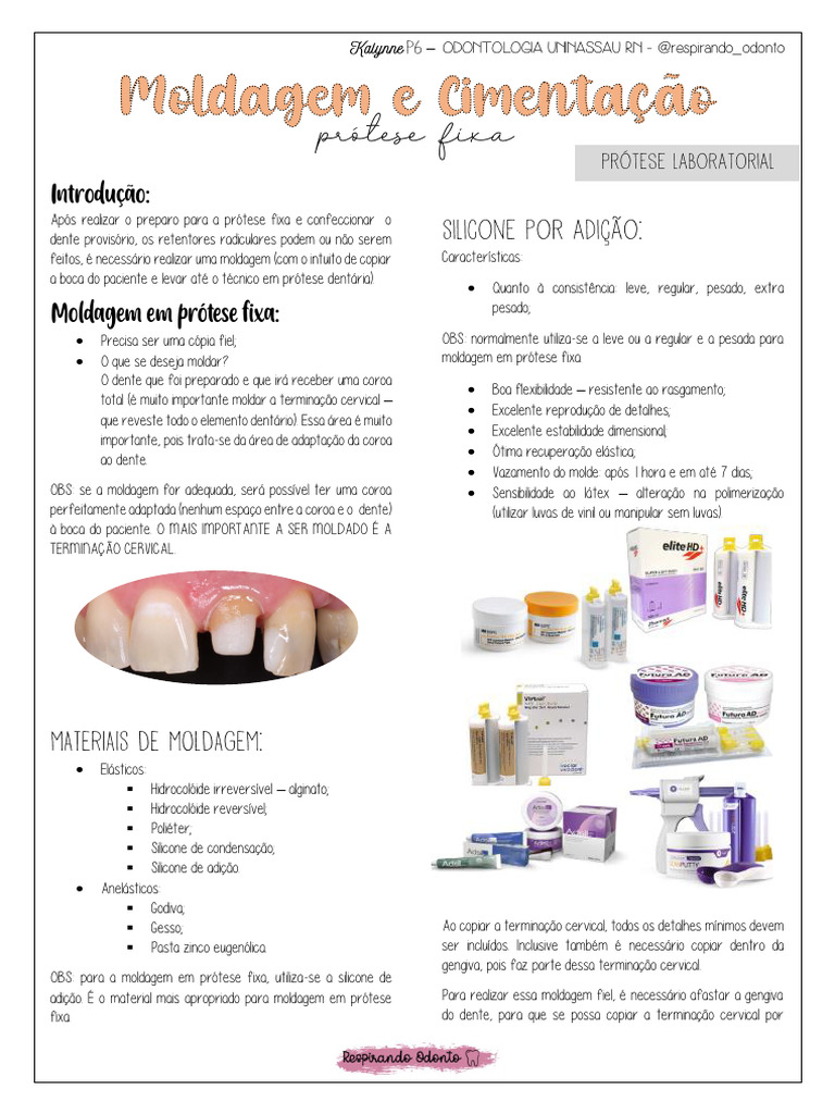 7-Moldagem e Cimentação - Prótese Fixa (Resumo) | PDF | Dente humano ...