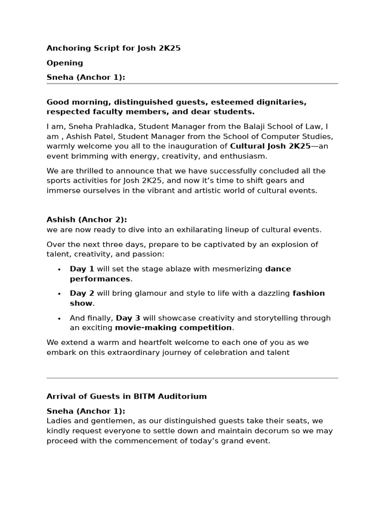 Anchoring Script For Josh 2K25 | PDF