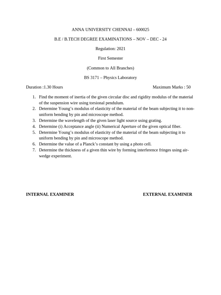 BS3171 Lab Ques PHY 24-25 | PDF