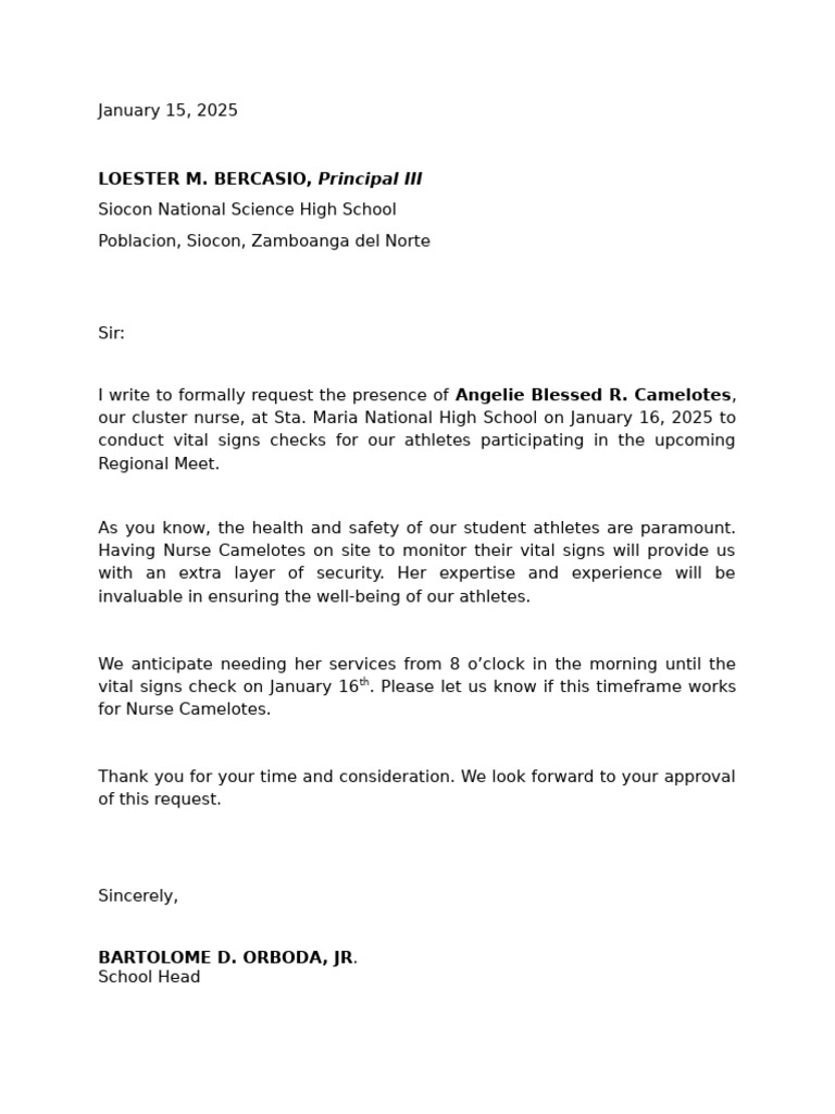 Request for Nurse at Cluster Meet | PDF