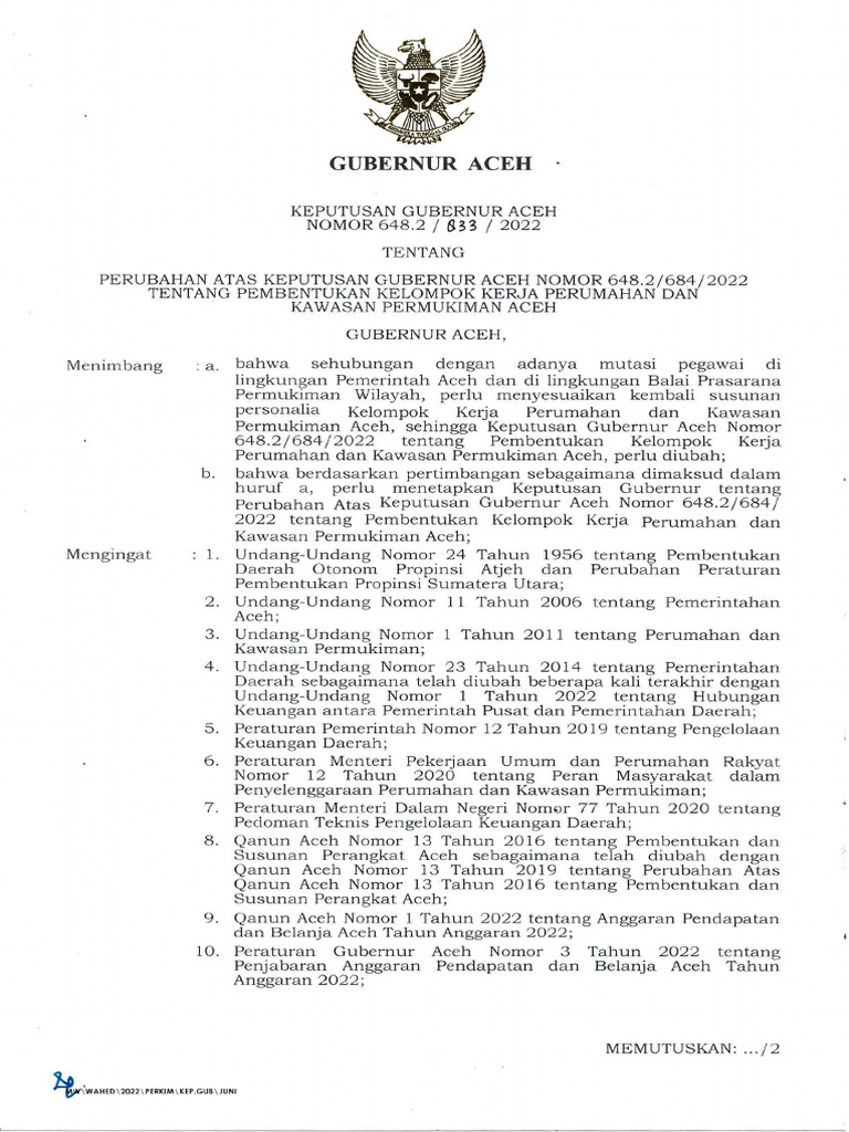 SK Pokja PKP Aceh 2022 | PDF