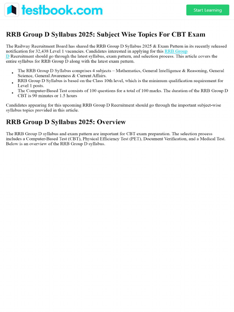 RRB Group D Syllabus 2025 - Subject Wise Topics For CBT Exam | PDF