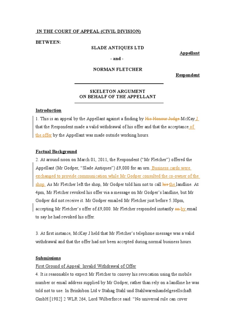 Mooting Skeleton Draft 3 | Offer And Acceptance | Appeal