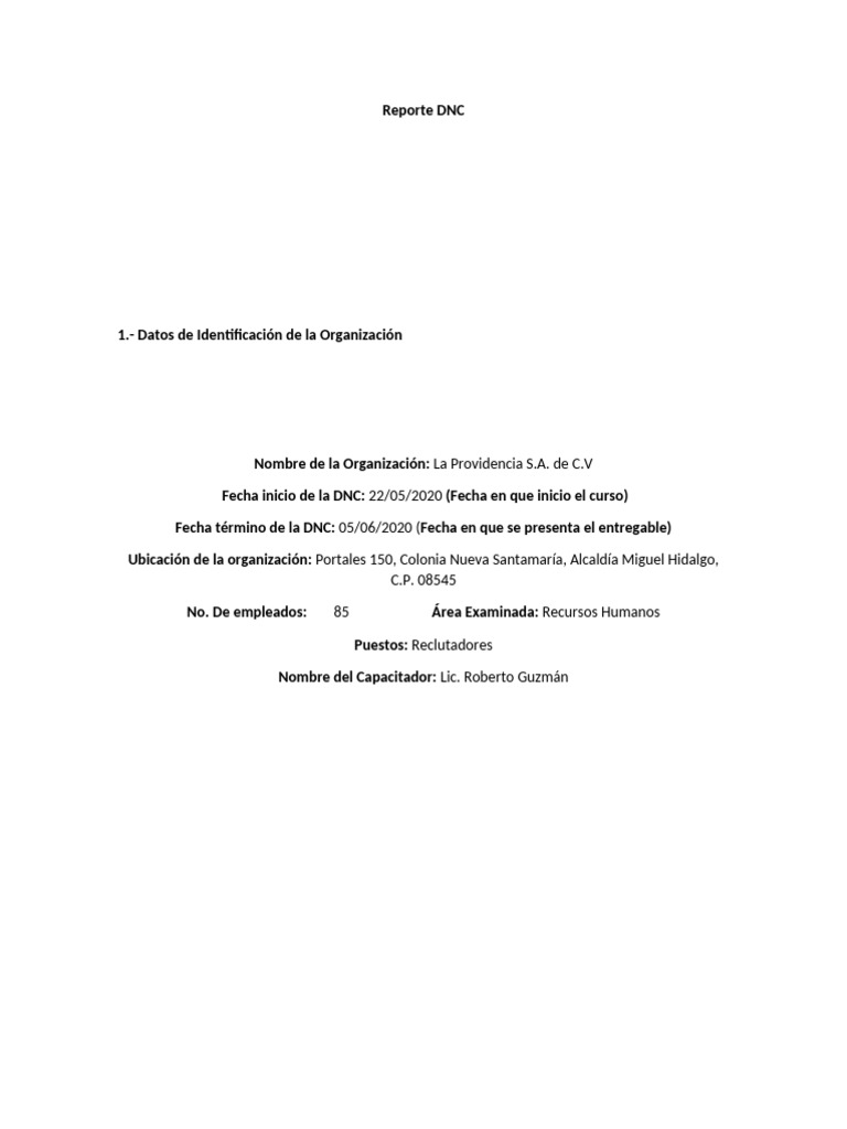 Ejemplo Reporte DNC Clase Sincrona | PDF | Gestión de recursos humanos | Reclutamiento