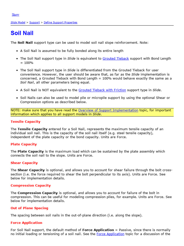 Soil Nail Support Modeling Guide | PDF | Stress (Mechanics) | Force