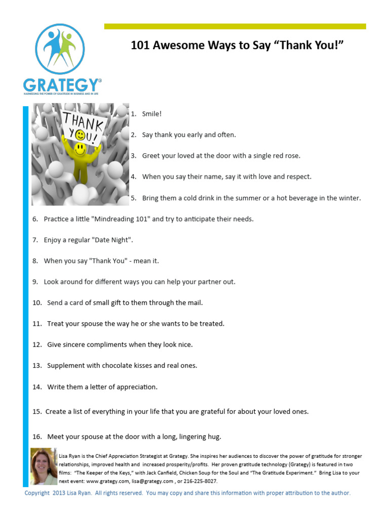101 Awesome Ways To Say Thank You | PDF | Gratitude