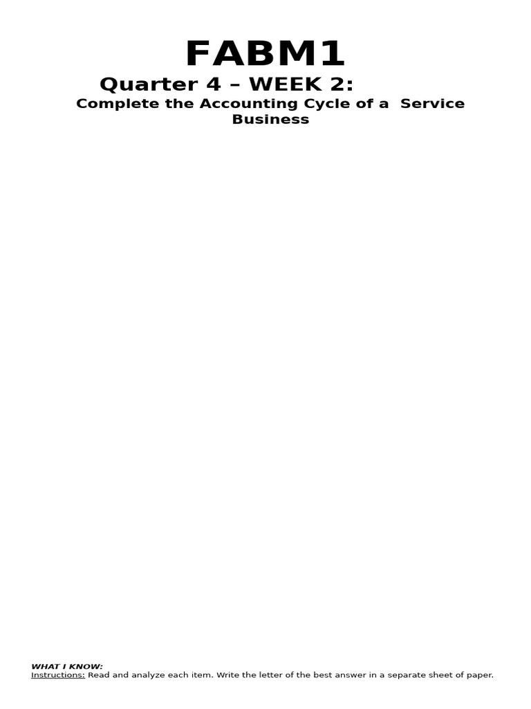 Fabm1 Q4W2 Complete The Accounting Cycle Notes | PDF | Debits And ...