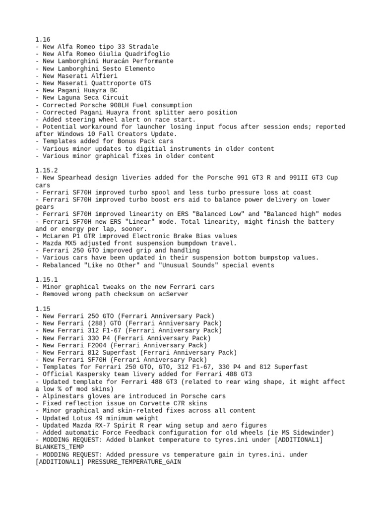 changelog | PDF | Vehicles | Car Manufacturers