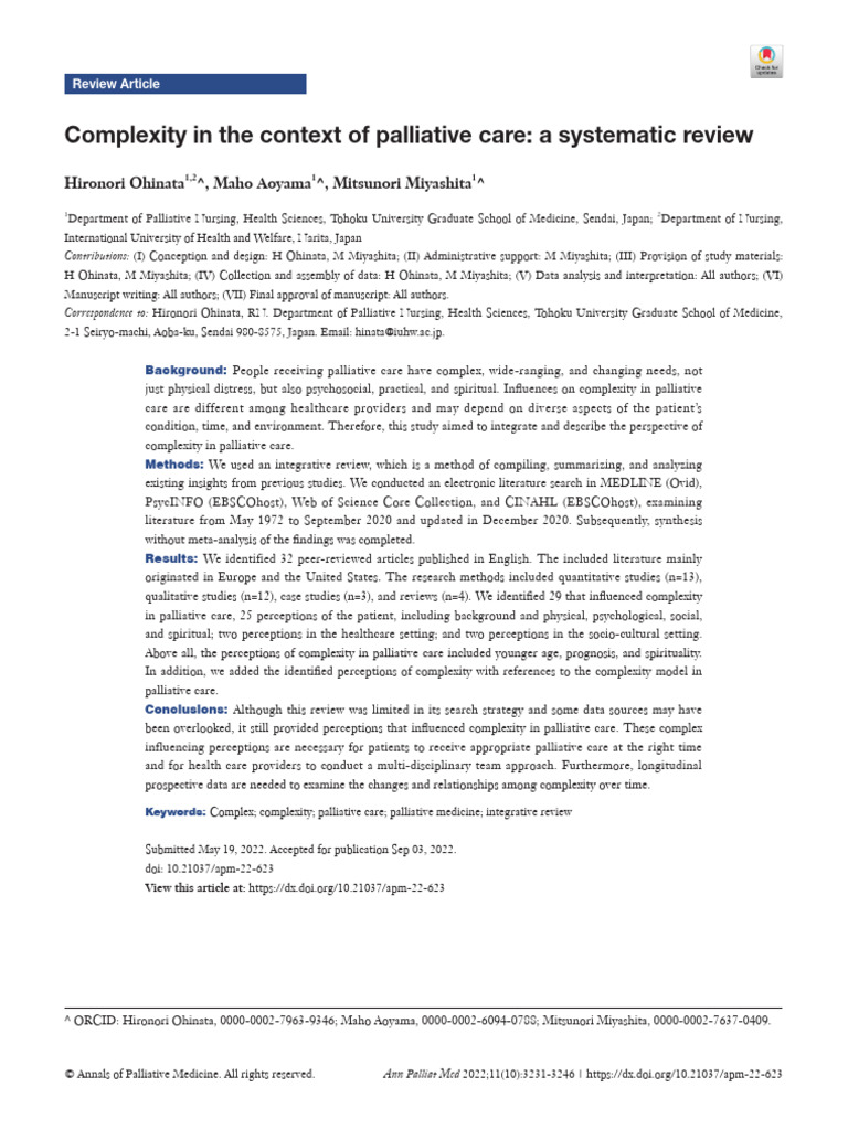 Complexity in The Context of Palliative Care A Systematic Review | PDF | Palliative Care | End ...