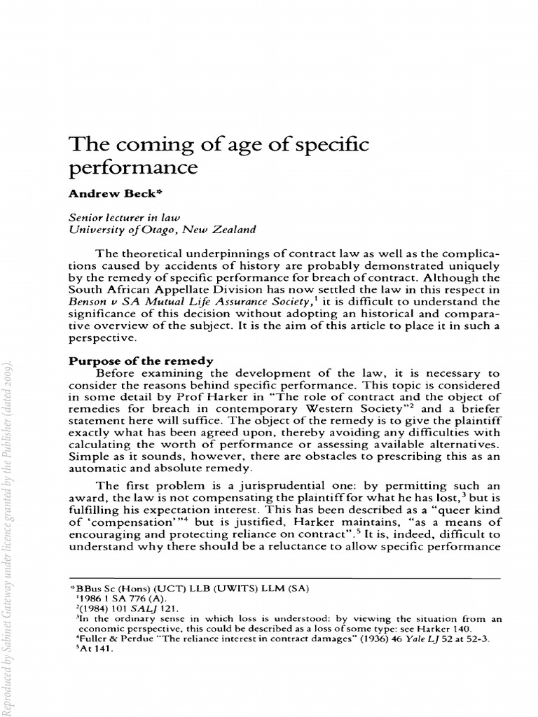 Grounds for Refusing Specific Performance | PDF | Legal Remedy ...