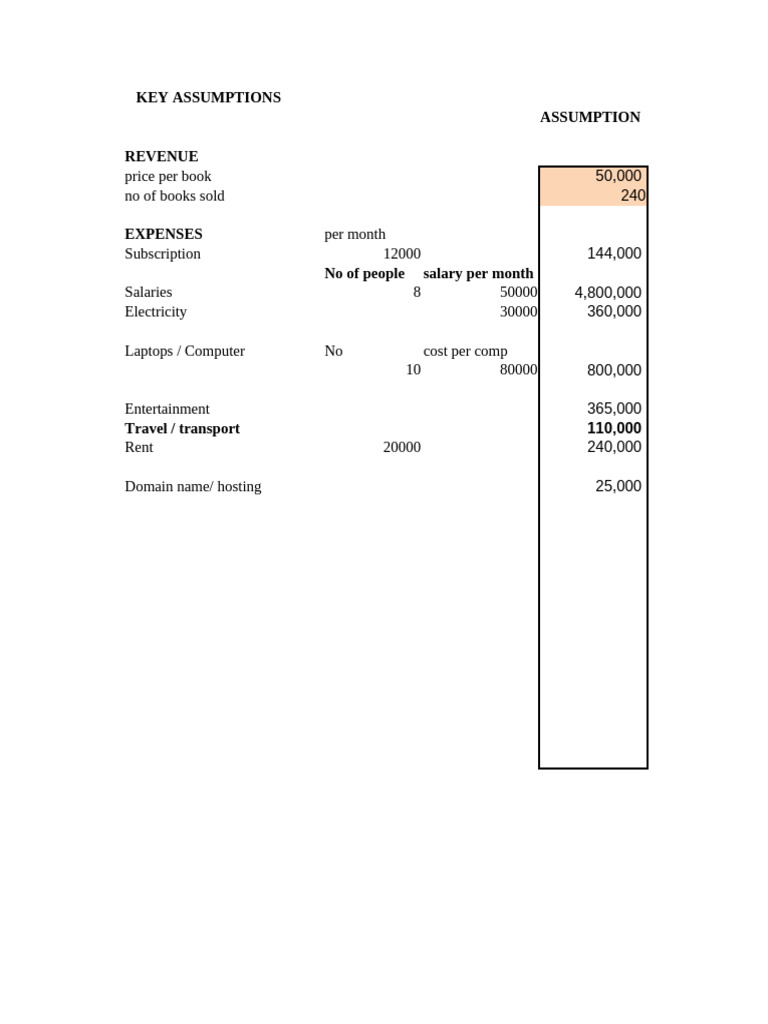 Financial Projections and Assumptions | PDF | Expense | Book Value