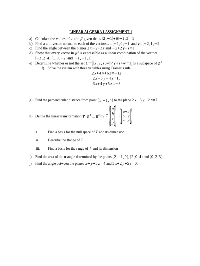 Linear Algebra I Assignment Solutions | PDF