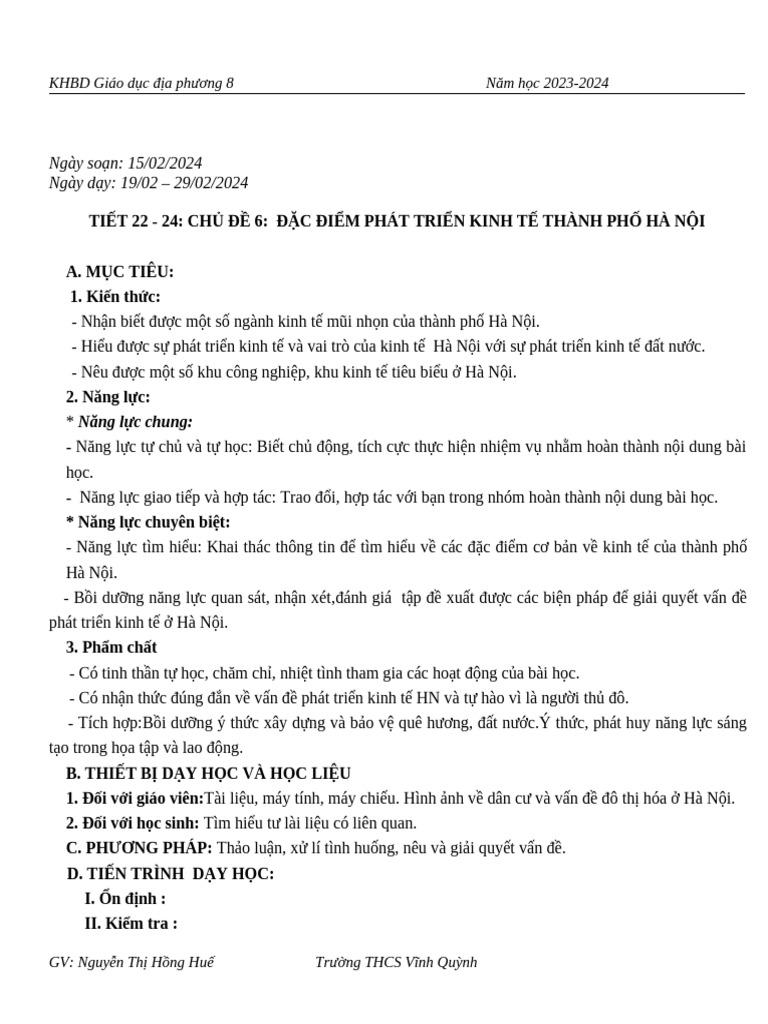 GDDP 8 Cd6 Dac Diem Phat Trien Kinh Te Thanh Pho Ha Noi 133202418 | PDF