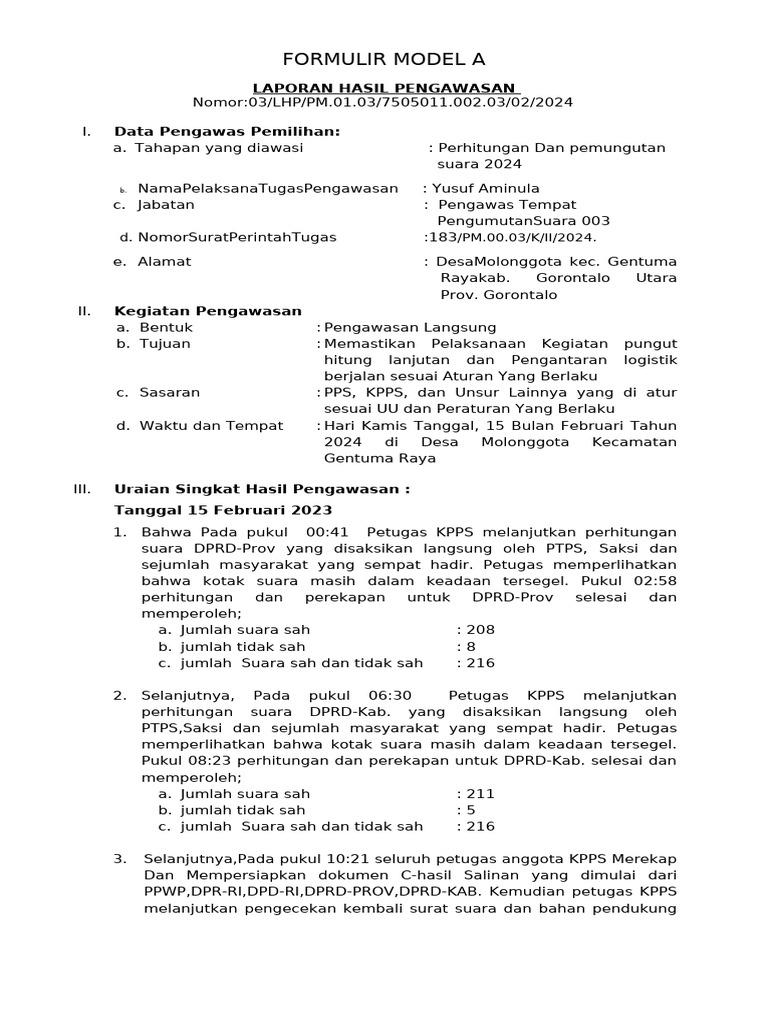 Formulir Model A Penyerahan Yusuf Aminula | PDF