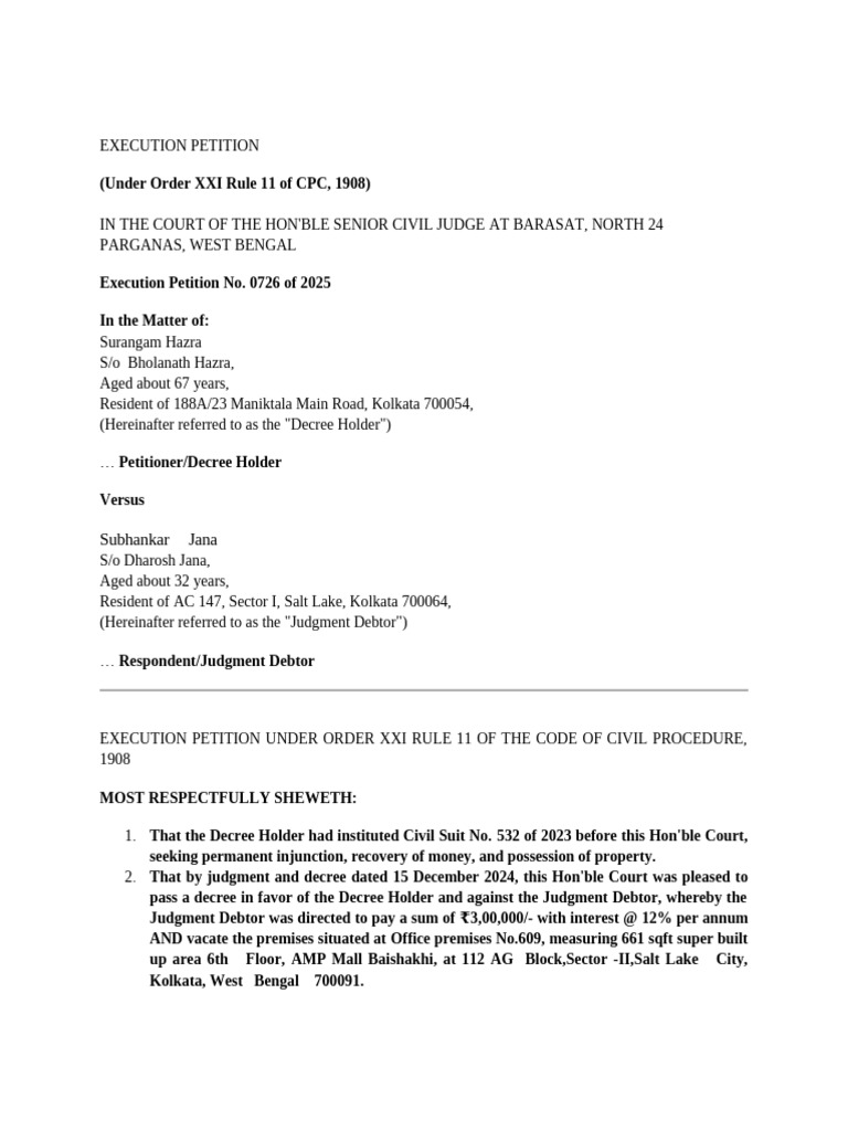 Utsav Hazra Execution Petition | PDF | Judgment (Law) | Legal Procedure