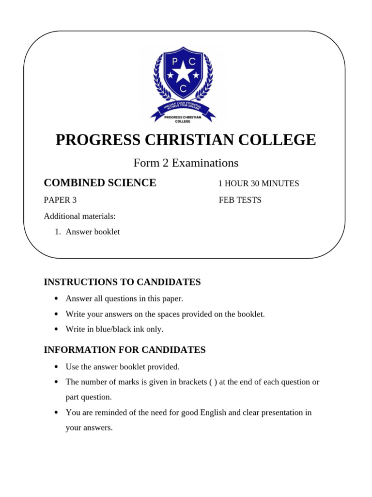 Combined Science Form 2 | PDF | Photosynthesis | Plants
