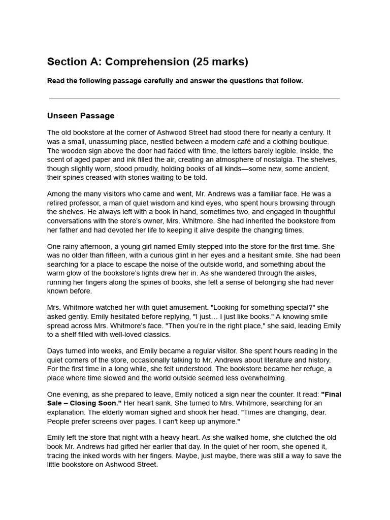 Section A - Grade 9 Comprehension (25 Marks) | PDF