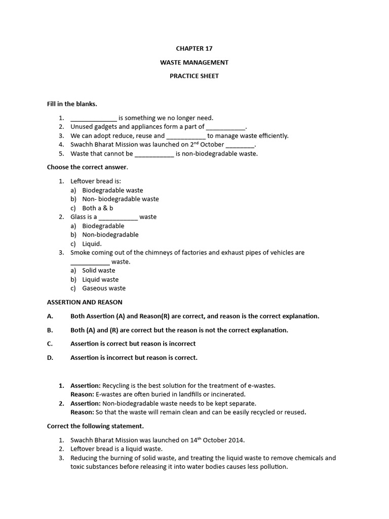 Waste Management Practice Sheet | PDF
