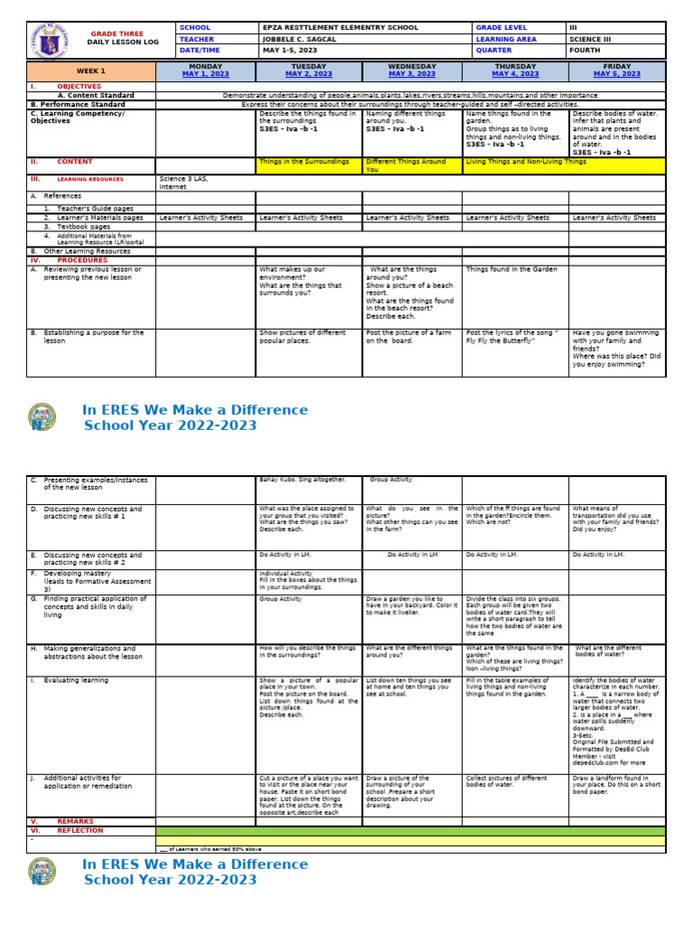 SCIENCE-Q4-W1-DLL-MAY-1-52023 (1) | PDF | Learning | Teachers