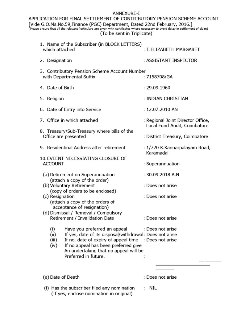 Final Settlement form of CPS | PDF