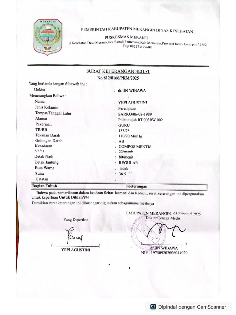 Surat Keterangan Sehat Yepi | PDF