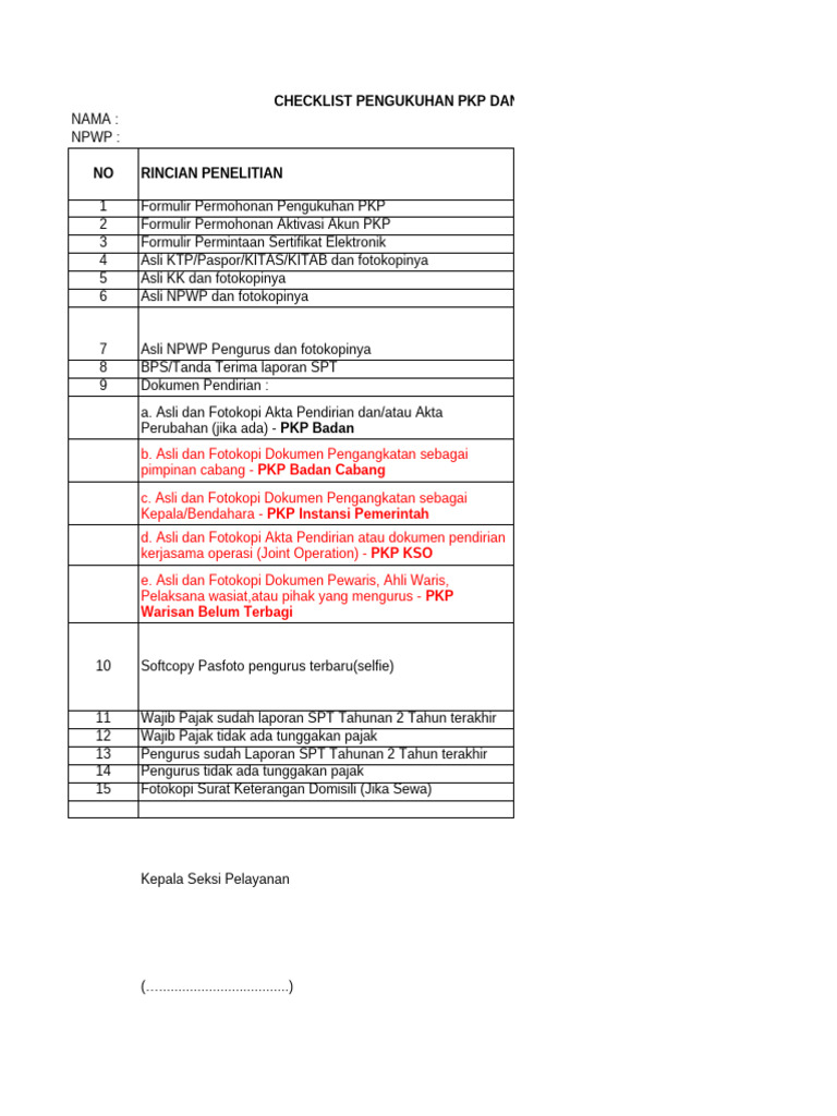Formulir Pengukuhan PKP | PDF