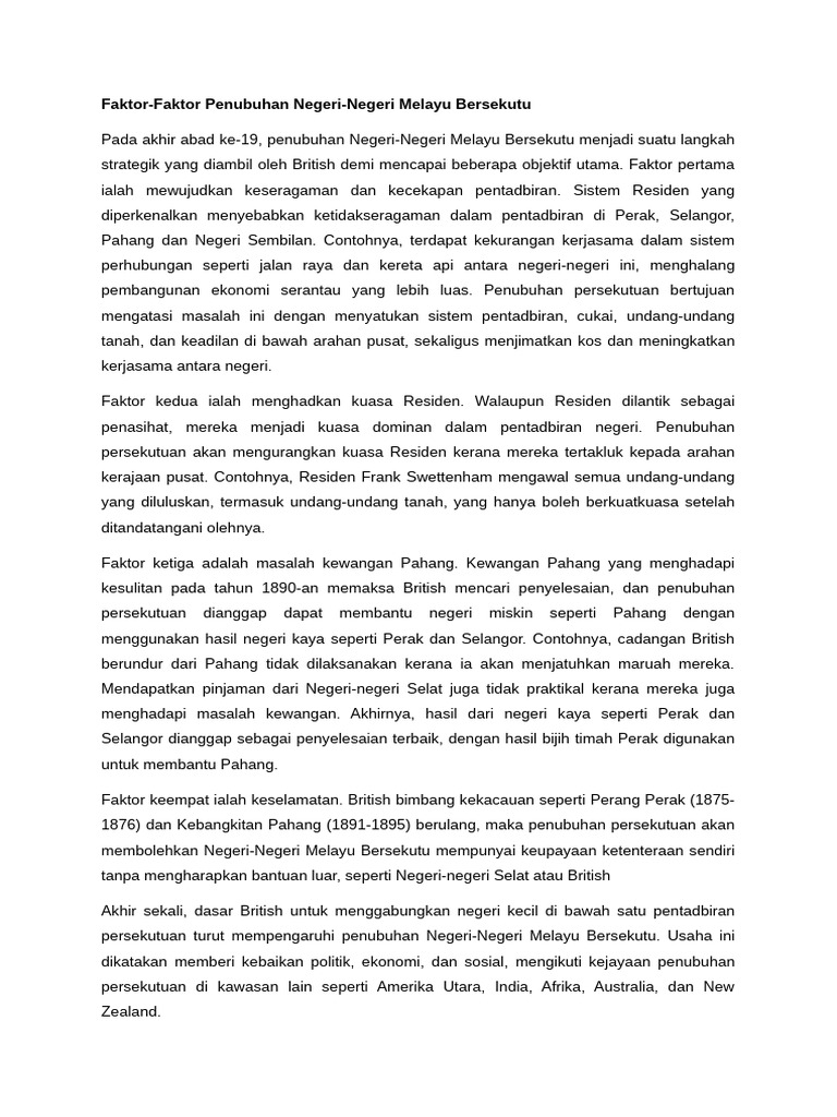 Faktor-Faktor Penubuhan Negeri-Negeri Melayu Bersekutu | PDF