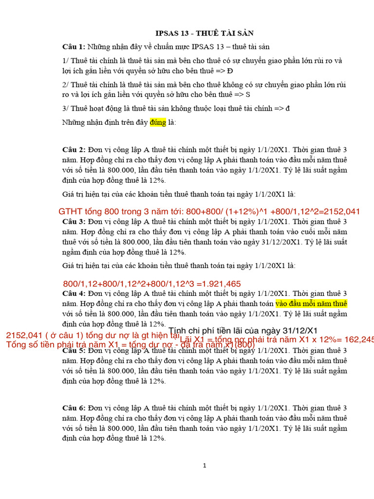 Câu Hỏi. IPSAS 13. SV | PDF