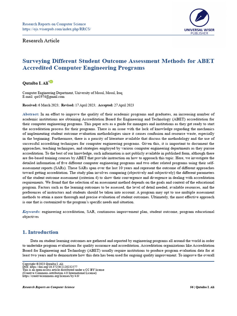 Surveying Different Student Outcome Assessment Met | PDF | Educational ...