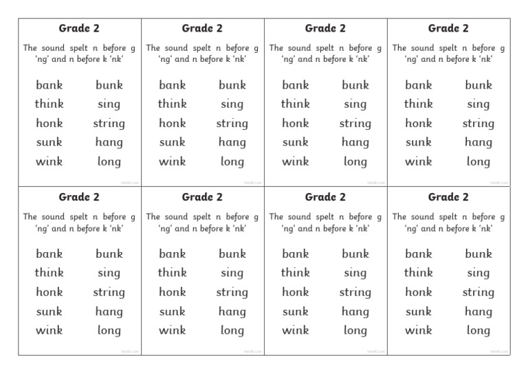 Grade 2 Phonics - NG - NK Word Lists | PDF
