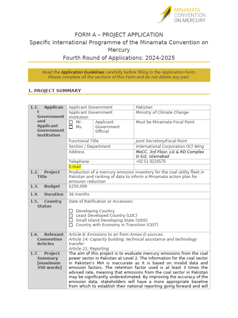 Pakistan SIP - Fourth - Round - FORM - A - Project - Application | PDF | Global Environment ...