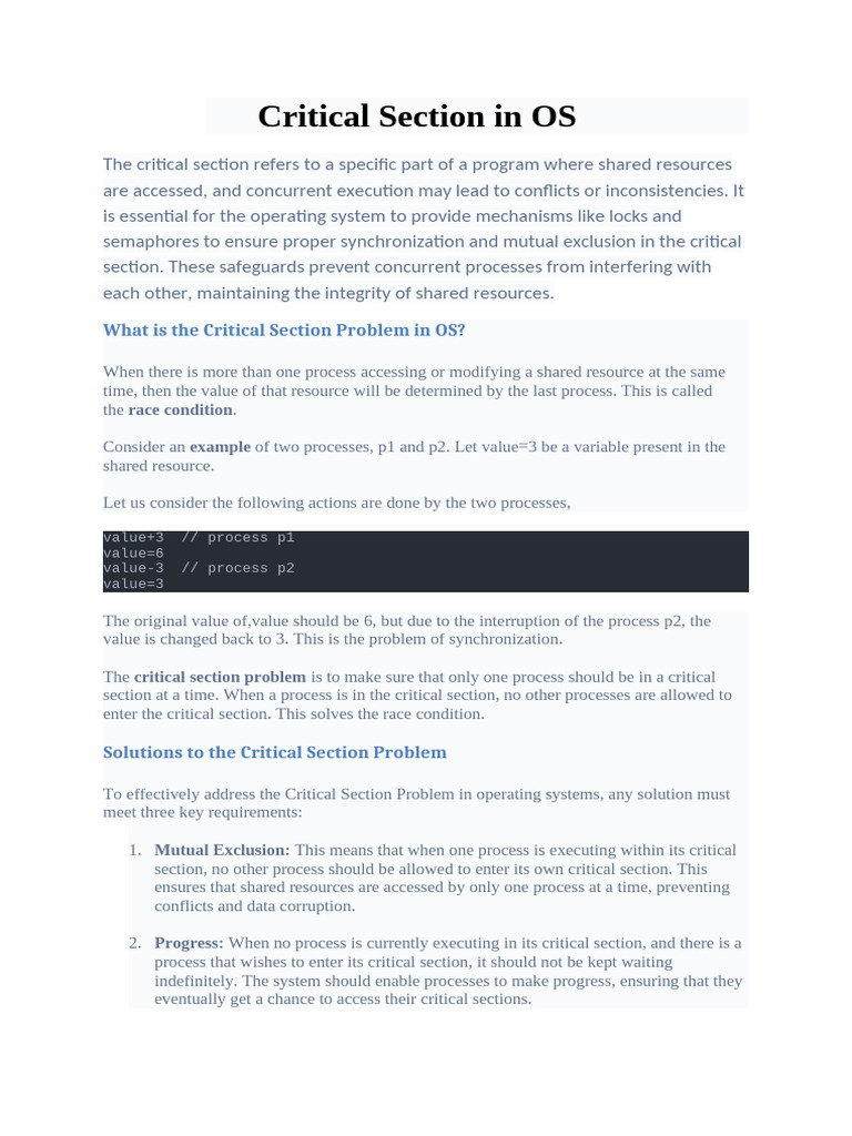 Critical Section in OS | PDF | Operating System Technology | Software Engineering