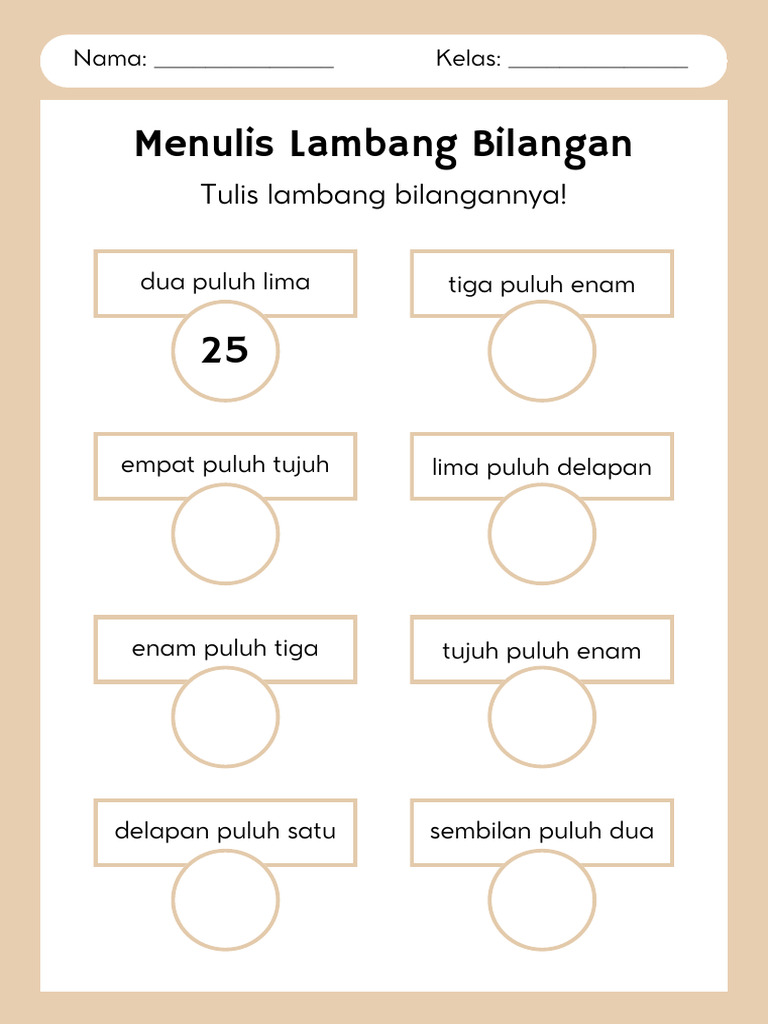Menulis Lambang Bilangan Lembar Kerja Cokelat Putih | PDF