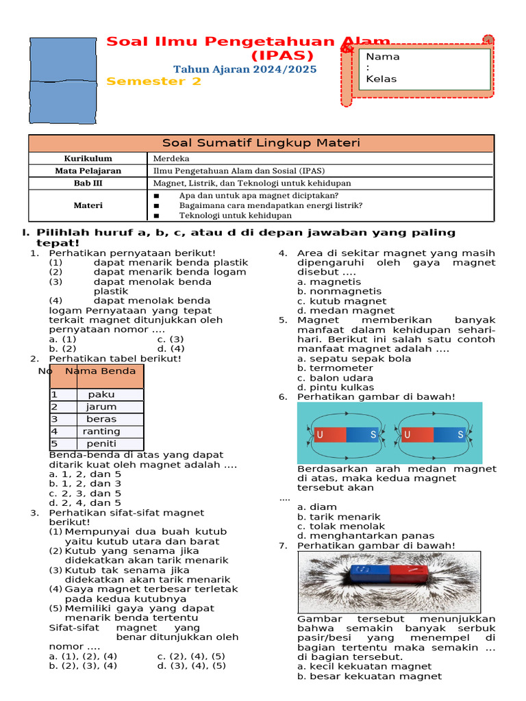 Soal Uh Ipas Bab 1 KLS 5 SMT 2 | PDF