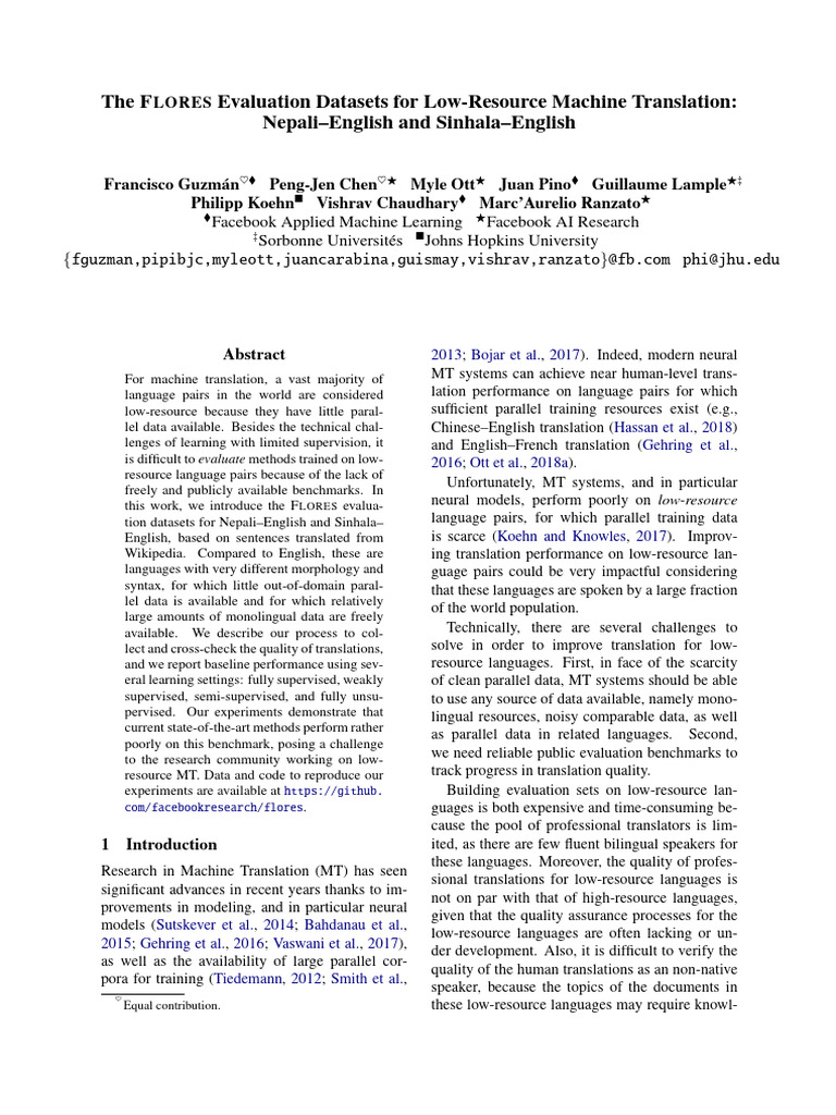 The FLoRes Evaluation Datasets For Low-Resource Machine Translation Nepali-English and Sinhala ...