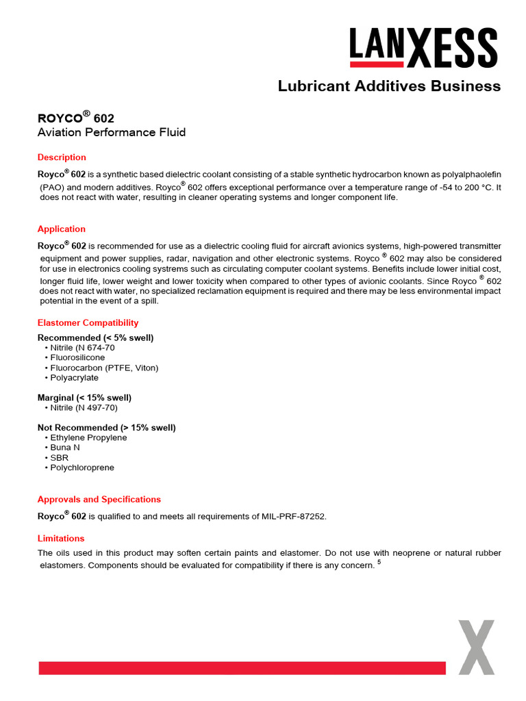 Lanxess Royco 602 Emea en | PDF | Coolant | Viscosity