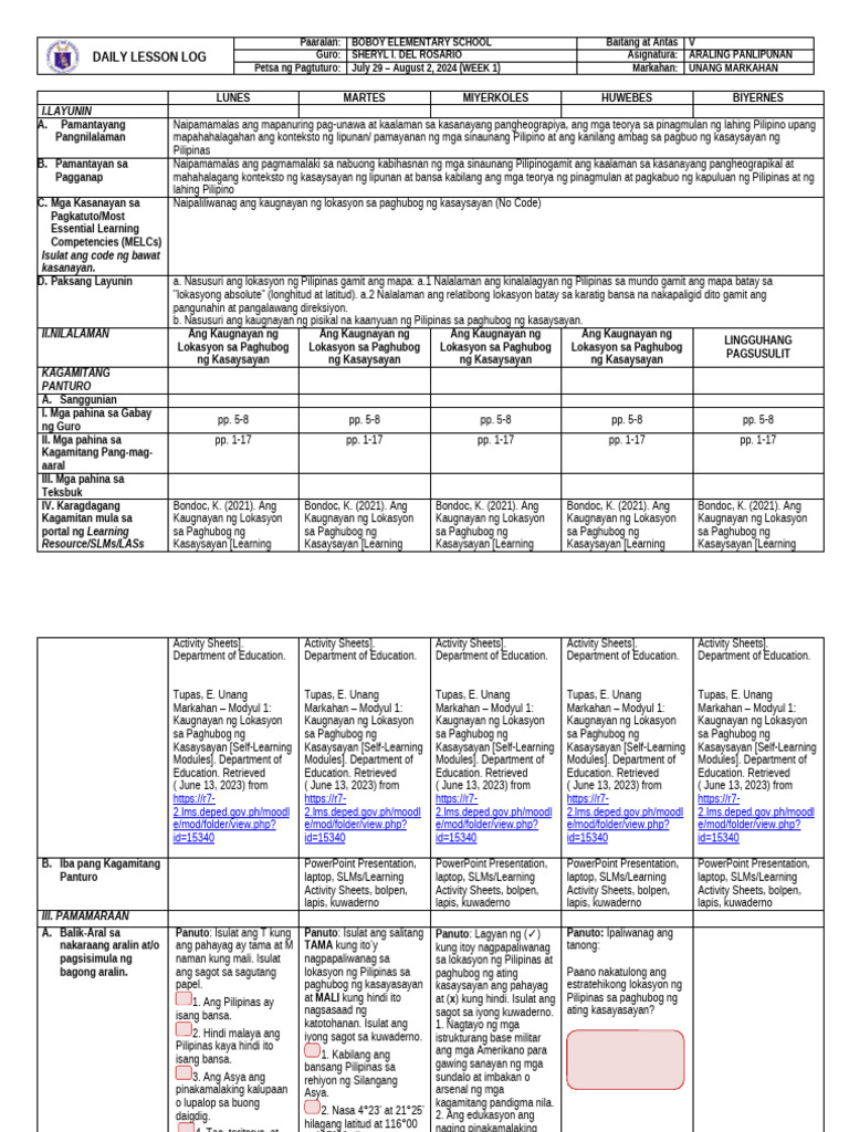 G5 Q1W1 DLL Ap | PDF