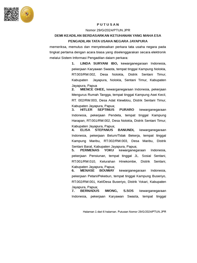 Putusan 29 G 2024 Ptun - JPR 20250107092451 | PDF