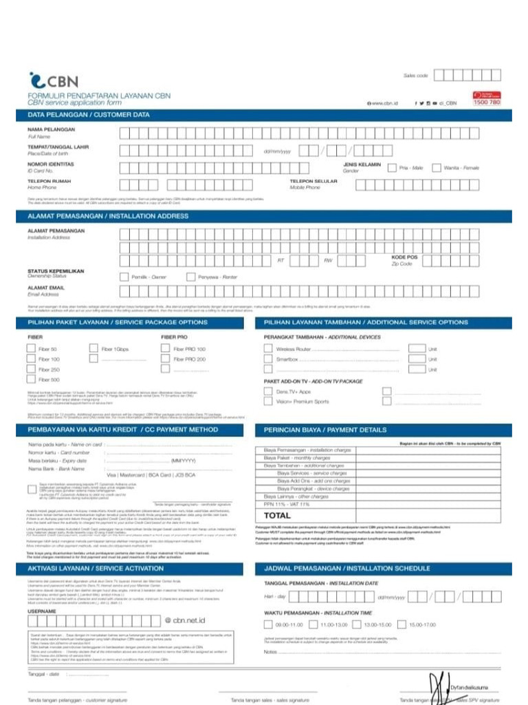 Form CBN aplikasi | PDF