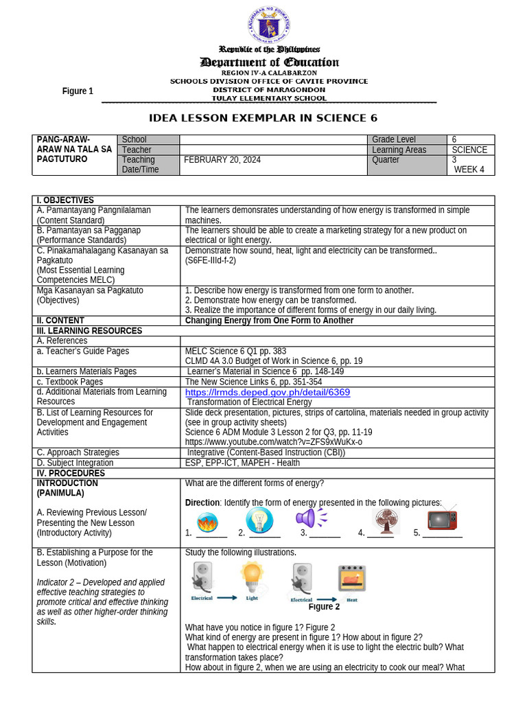 Energy Transformation Lesson Plan for Grade 6 | PDF | Learning