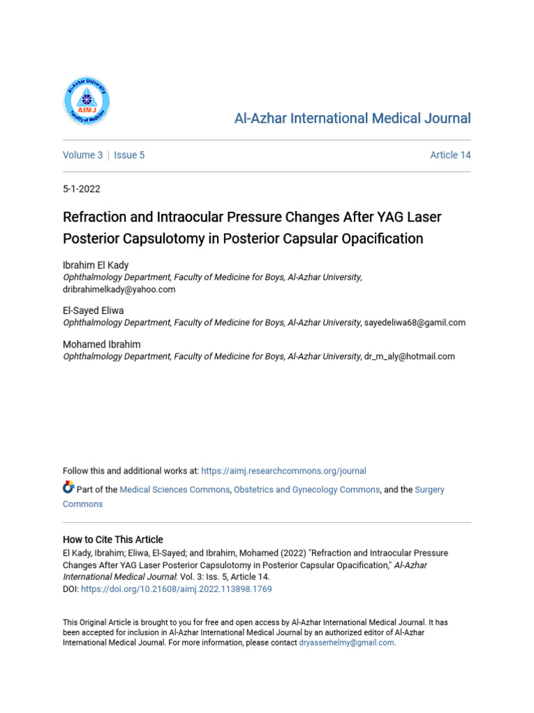 Refraction and Intraocular Pressure Changes After YAG Laser Poste | PDF ...