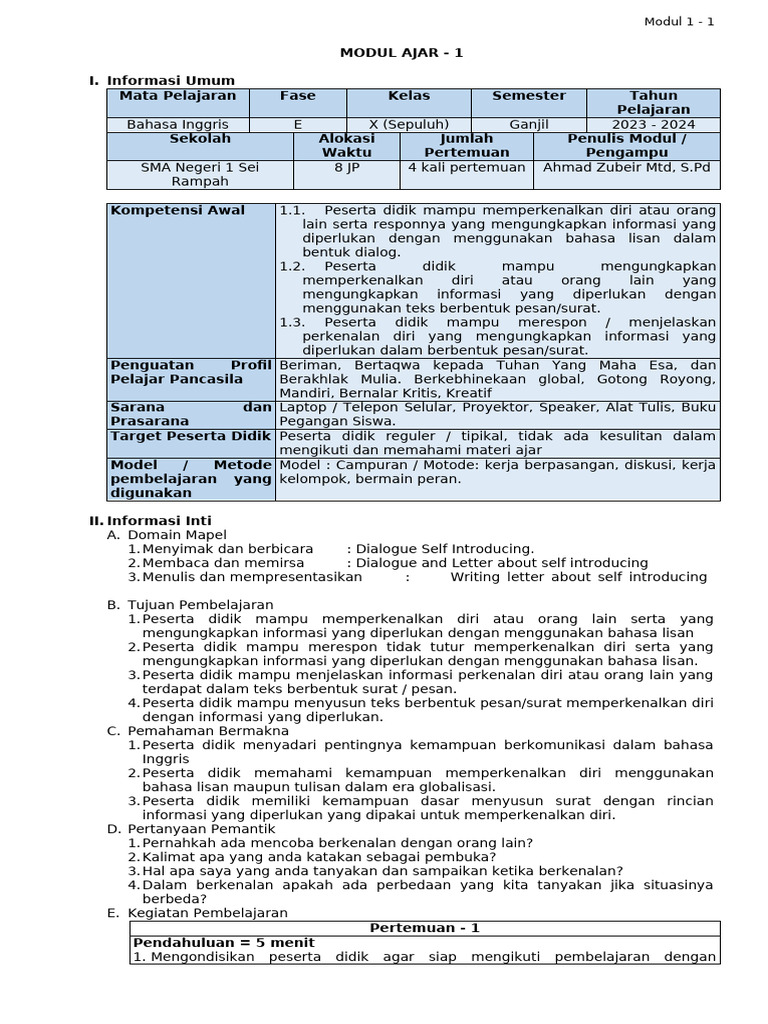 Modul Ajar - 1 | PDF