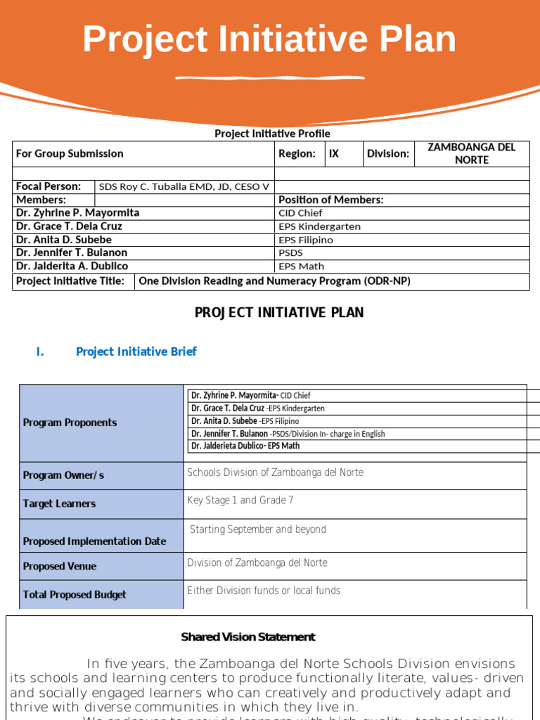 Div. Project Initiative Plan | PDF | Literacy | Learning