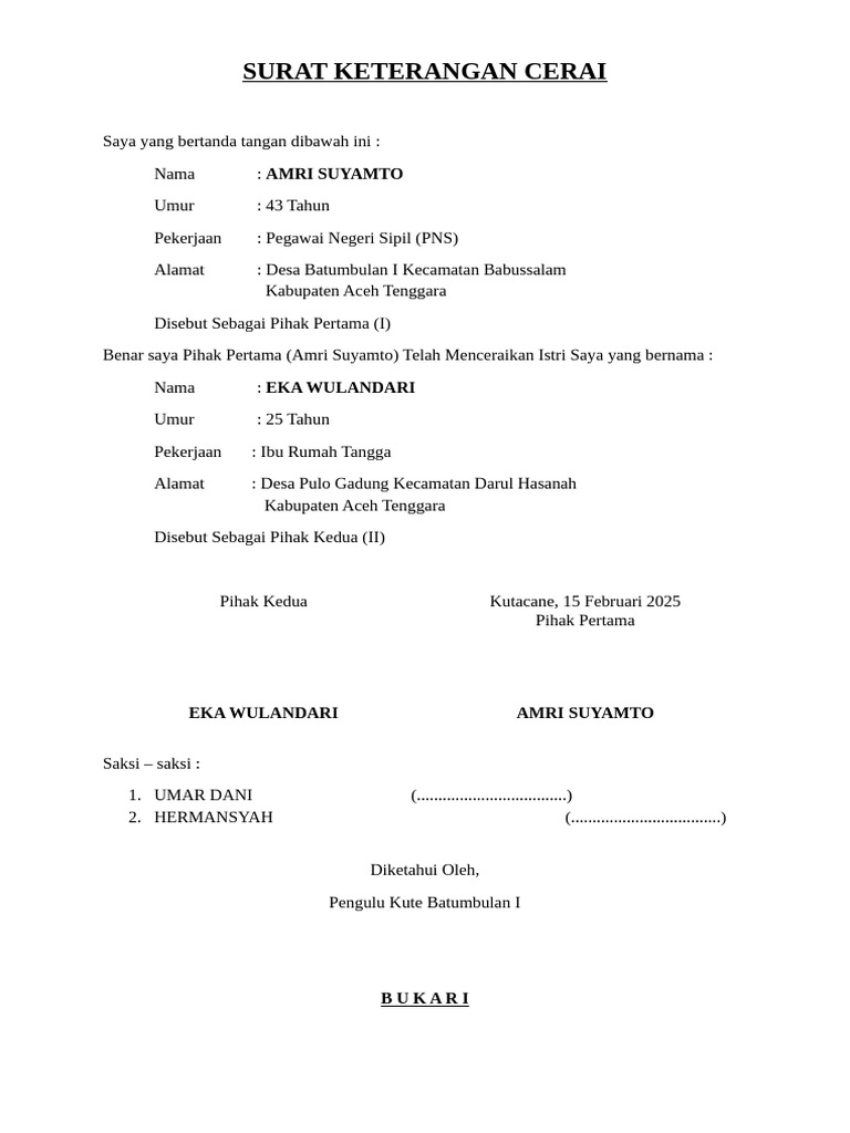 Surat Keterangan Cerai | PDF