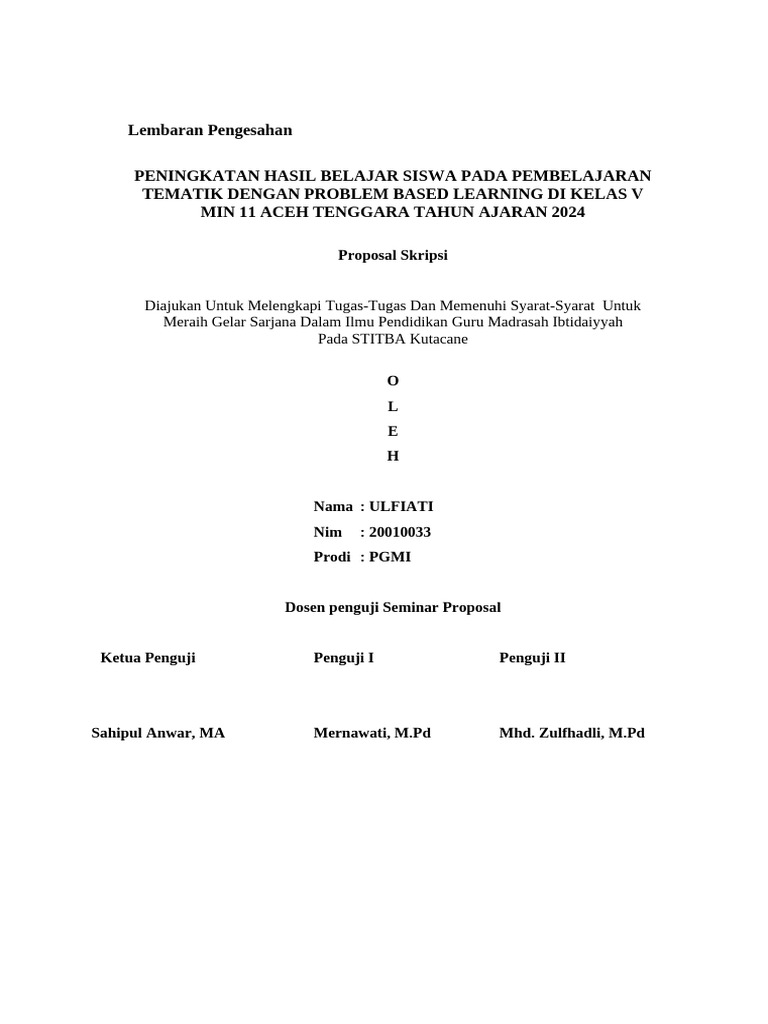 Lembaran Pengesahan Proposal Skripsi | PDF