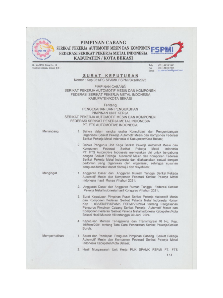 SK Dan Susunan Pengurus 2025-2028 | PDF