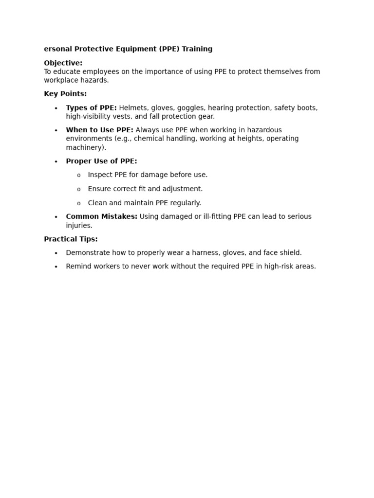 PPE Training for Employee Safety | PDF